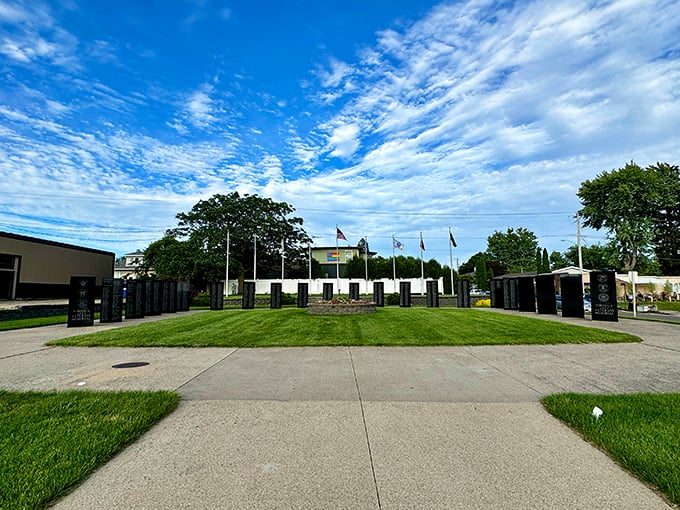 Veterans Memorial Park stands as a solemn reminder of service and sacrifice under Wisconsin's characteristically dramatic skies.