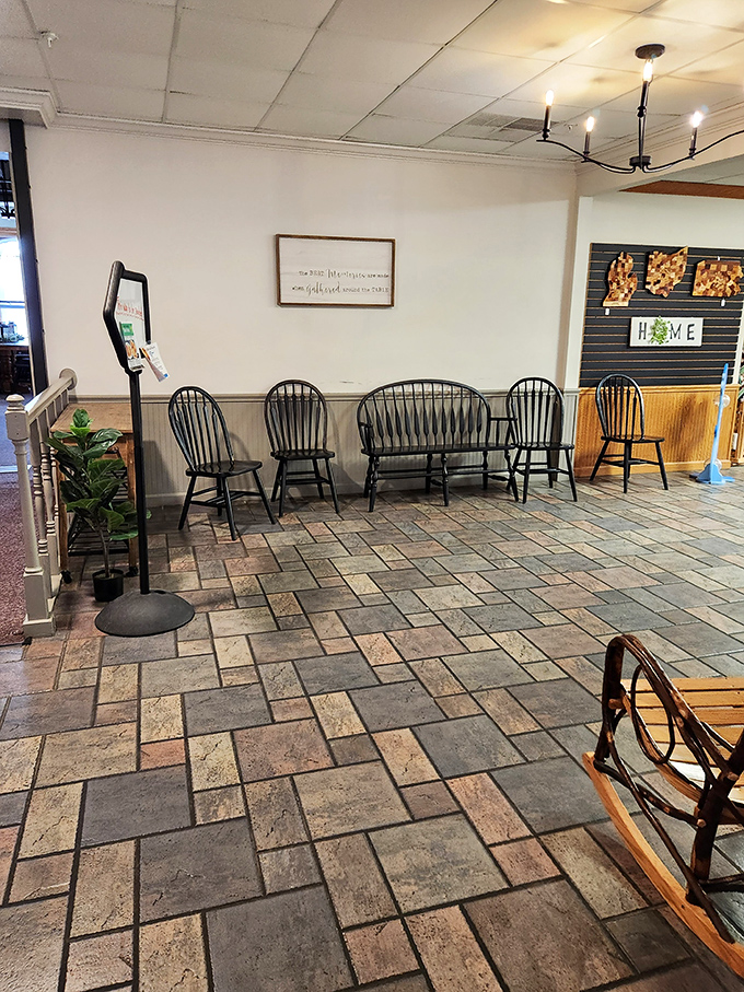 The waiting area—where anticipation builds and the aroma of home cooking makes those minutes feel like delicious torture.