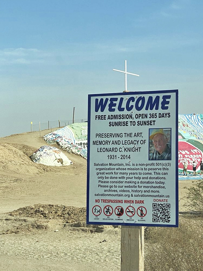 The welcome sign lays out the ground rules while offering a glimpse into the mountain's history and the nonprofit working to preserve it.