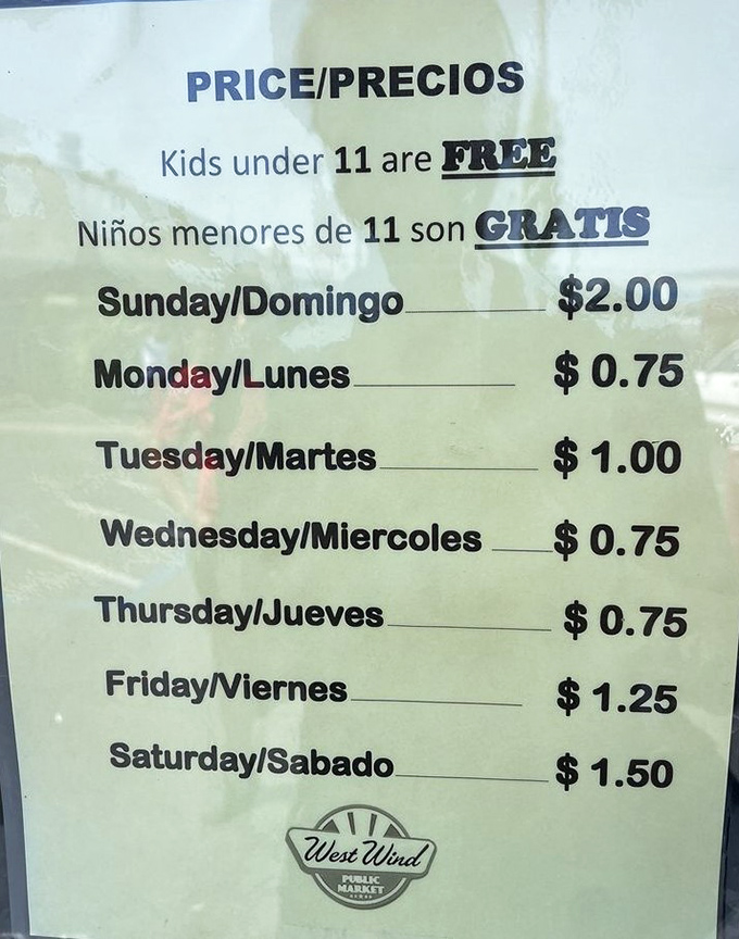 The admission price board reveals the market's best-kept secret: Mondays are practically free! Bargain inception – saving money to save money.