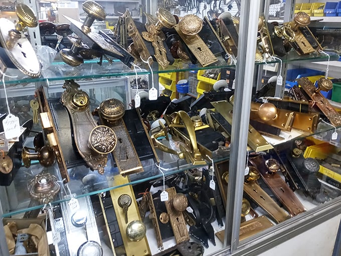 Doorknobs and locks that opened homes from another era. Imagine the hands that turned these brass beauties before electricity was even a thing.