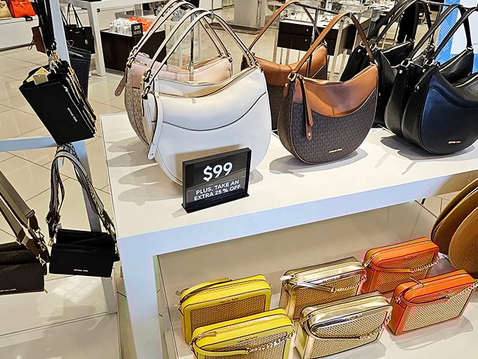 Designer handbags at outlet prices prove that luxury doesn't always require a second mortgage.