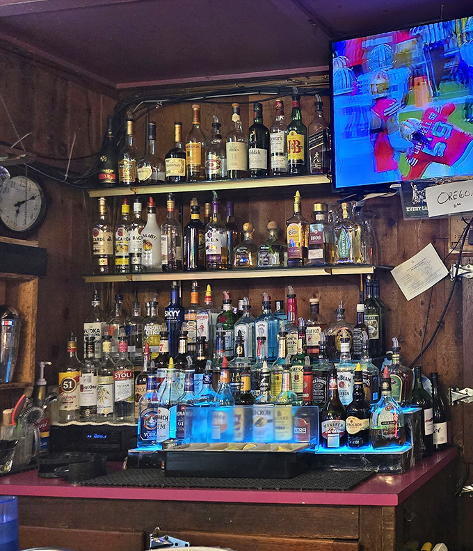 A bar stocked for any occasion—from celebrating catching the big one to drowning sorrows when it got away.