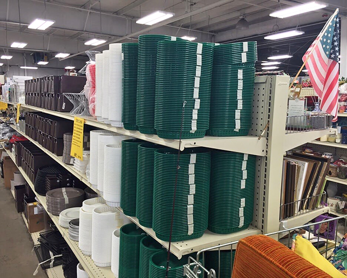 Plastic paradise! These stacks of colorful containers stand ready to organize someone's kitchen, garage, or life—all for less than a fancy coffee.