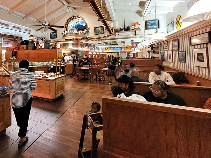 Booth seating that whispers "stay awhile" – perfect for lingering over that second helping.