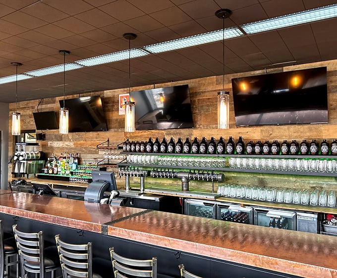 The bar – where craft beer dreams come true. Those taps aren't just dispensing drinks; they're pouring liquid conversation starters.