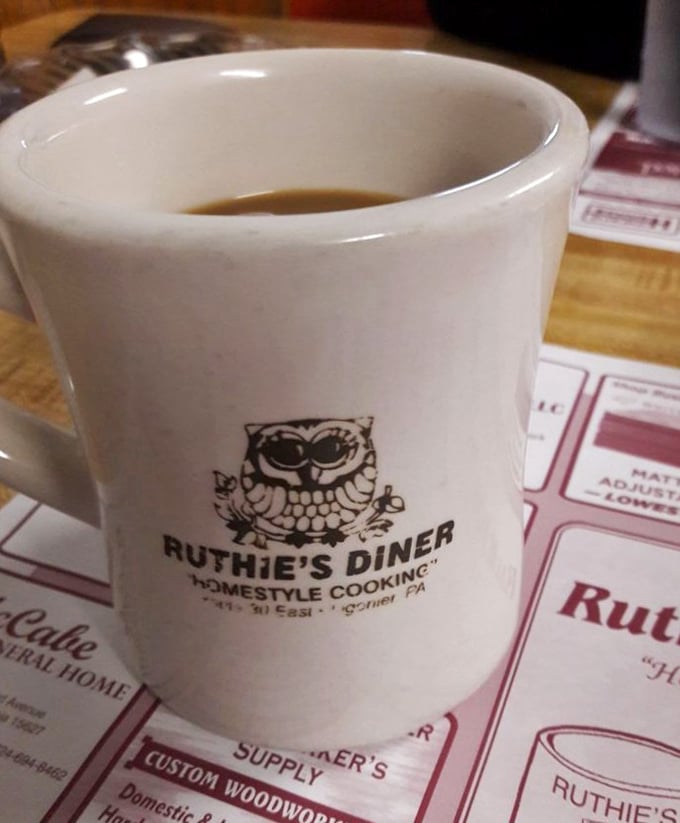 Coffee served in classic diner mugs, because the right vessel makes every sip taste like a warm hug.