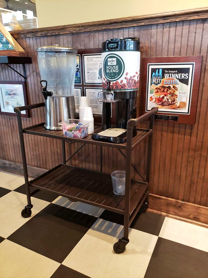 The coffee station stands ready for duty like a caffeinated sentinel. That house blend has probably saved more mornings than we'll ever know.