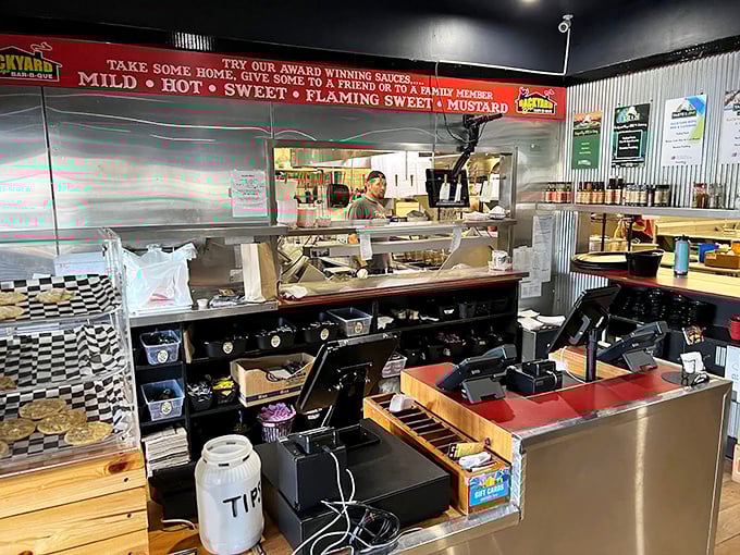 Behind the counter where barbecue magic happens. Like watching backstage at a concert, you get a glimpse of the artistry behind your meal.