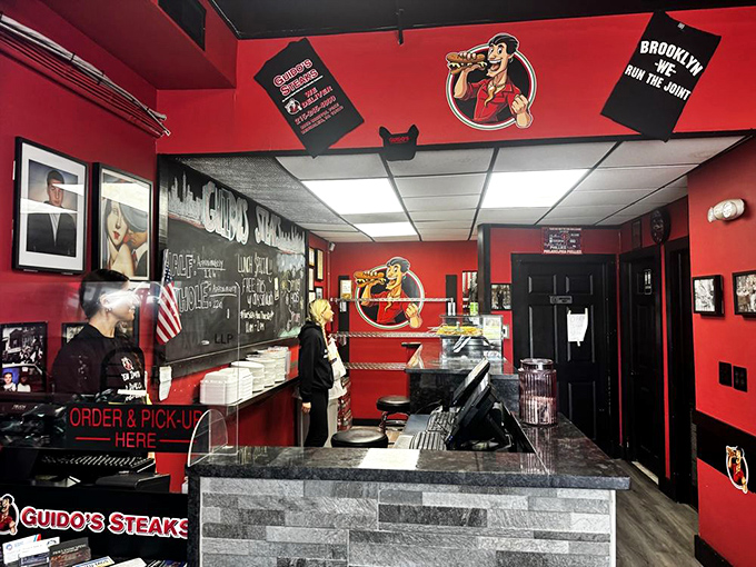 The ordering counter stands ready for action – where dreams of cheesesteak glory become delicious reality.