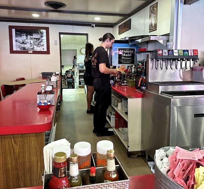 Where the magic happens – a classic diner counter space that's seen more breakfast dreams come true than most fairy godmothers.