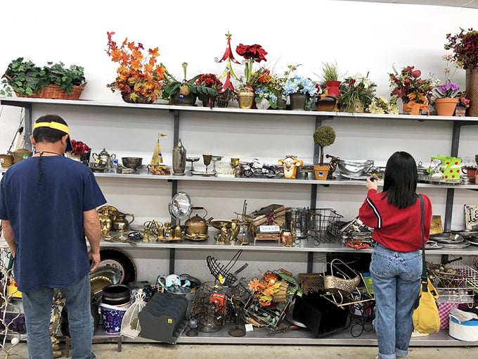 Home décor treasures await eagle-eyed shoppers. Those brass figurines are one spray paint away from Pinterest-worthy.
