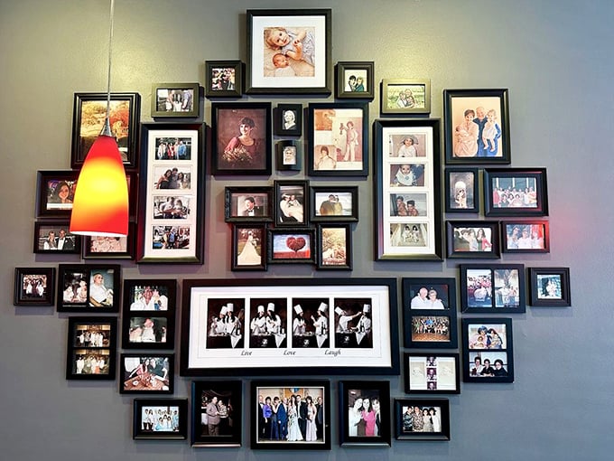 The wall of family photos isn't decoration—it's a community archive telling stories of celebrations, milestones, and the people who make Scotty's more than just a restaurant.