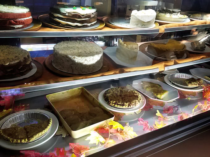 A dessert case that serves as a siren call to even the most determined dieters – resistance is futile, and honestly, why would you want to resist?