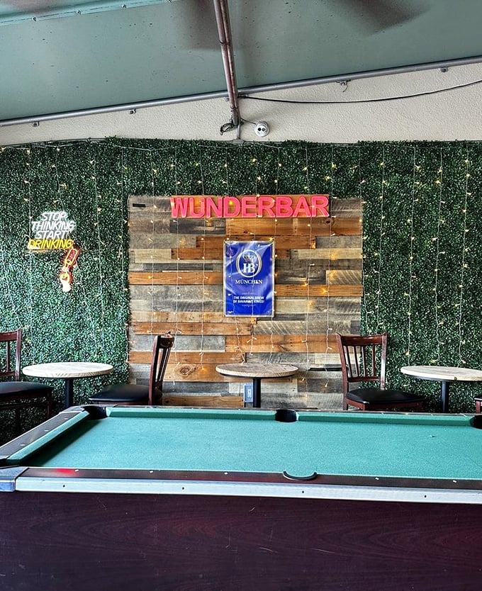 Beyond the brews and brats, Wunderbar offers entertainment options like billiards—because Germans know food is just part of the experience.