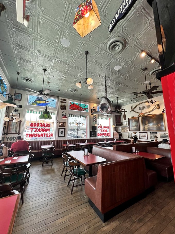 Red booths, wooden tables, and walls covered in maritime memories—this isn't just a restaurant, it's a California seafood institution.