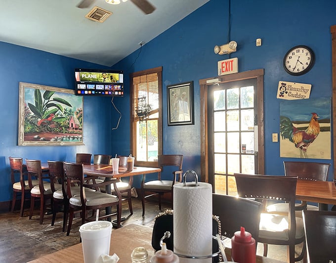 The dining room at Al's proves that great food doesn't need fancy surroundings – just enough space for friends, family, and a roll of paper towels.