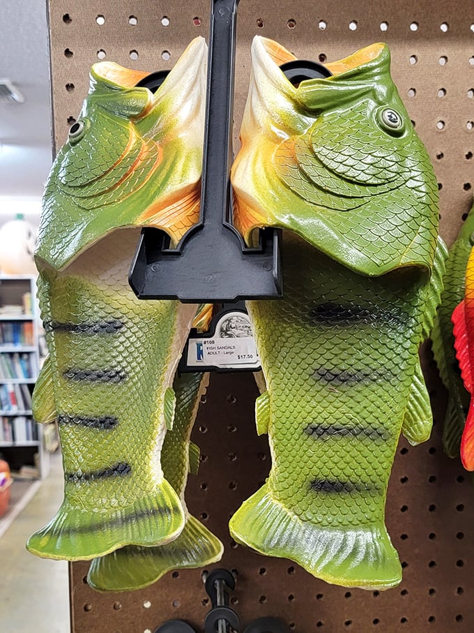 Fish-shaped sandals that prove the 1970s had a sense of humor about footwear that we're still trying to understand.