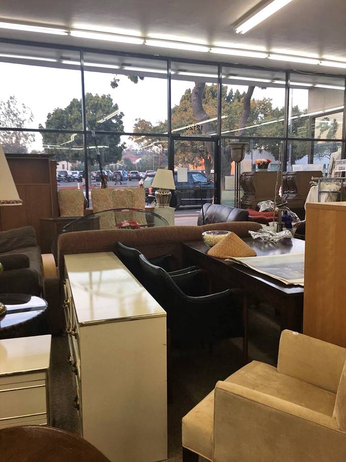 Furniture showroom meets time machine—these sofas and desks have witnessed decades of family dinners, homework sessions, and TV marathons.