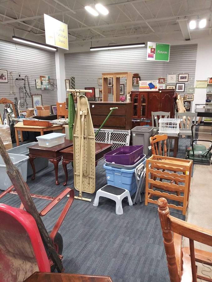 Furniture finds await the patient shopper—solid wood pieces and vintage treasures that would cost triple at trendy "upcycled" boutiques elsewhere.