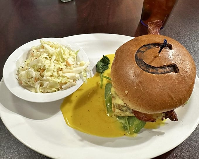 A burger with personality—complete with a smiley face branded right onto the bun. Even your food is happy at The Horseshoe.