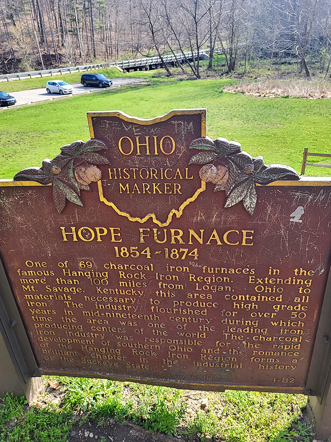 History cast in iron and commemorated in bronze. This marker tells the tale of when fire and industry shaped these hills.