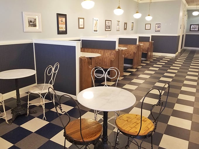 Classic soda shop seating that practically whispers, "Sit down and stay awhile" – those ice cream calories need time to settle, after all.