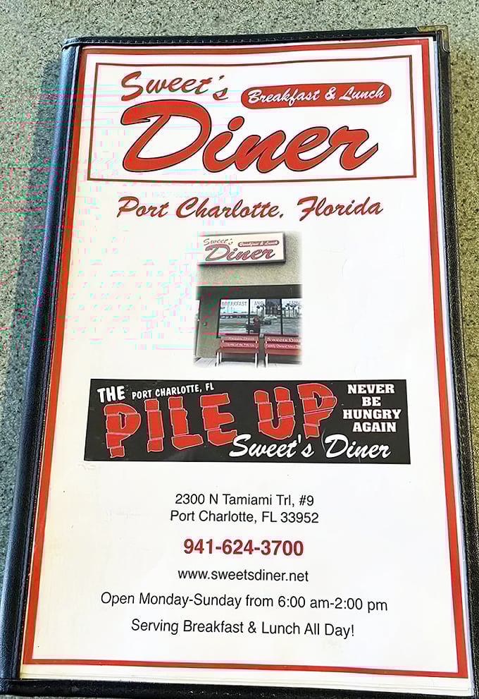 "Never Be Hungry Again"—not just a slogan but a solemn vow from the folks at Sweet's Diner, home of the legendary "Pile Up."