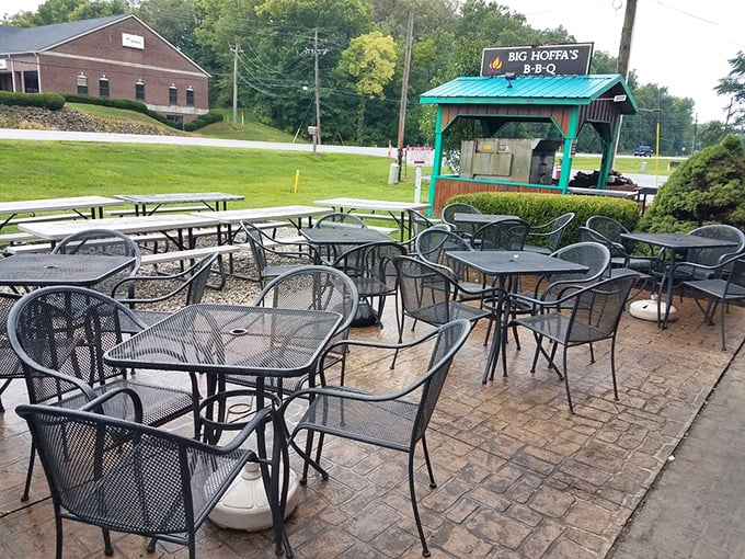 The outdoor patio offers a breath of fresh air between bites, though the aroma of smoking meat makes you wonder why you'd ever leave.
