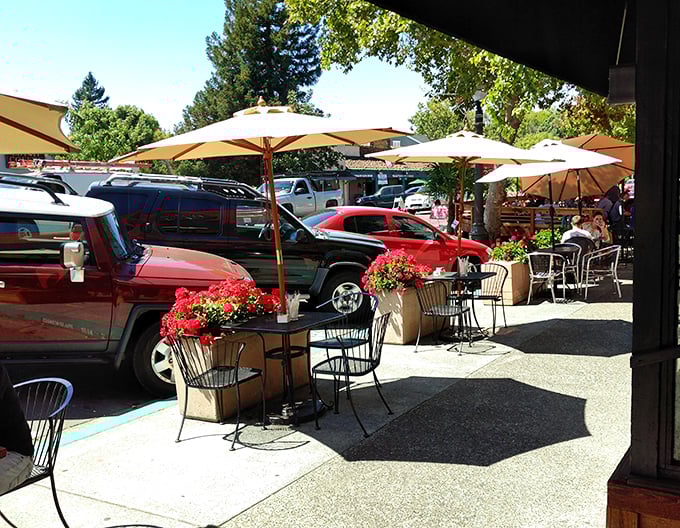 Those outdoor umbrellas promise al fresco dining where every bite tastes better under the California sunshine.