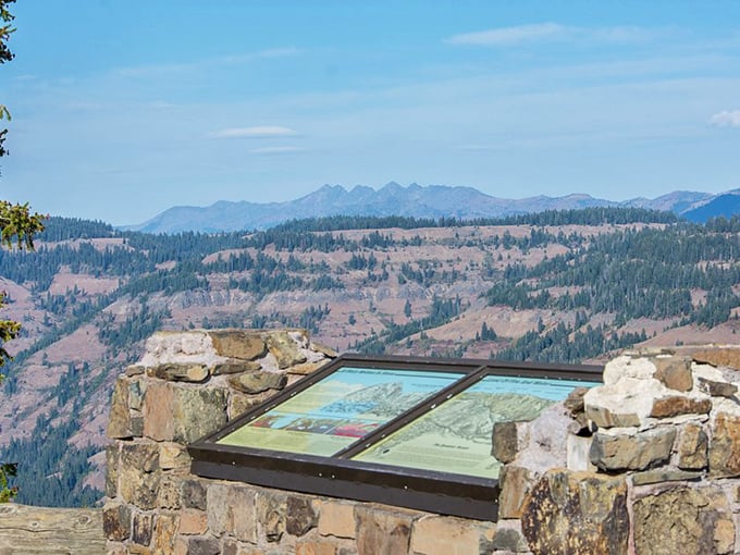 Stone interpretive displays frame views that no photograph could ever fully capture properly.
