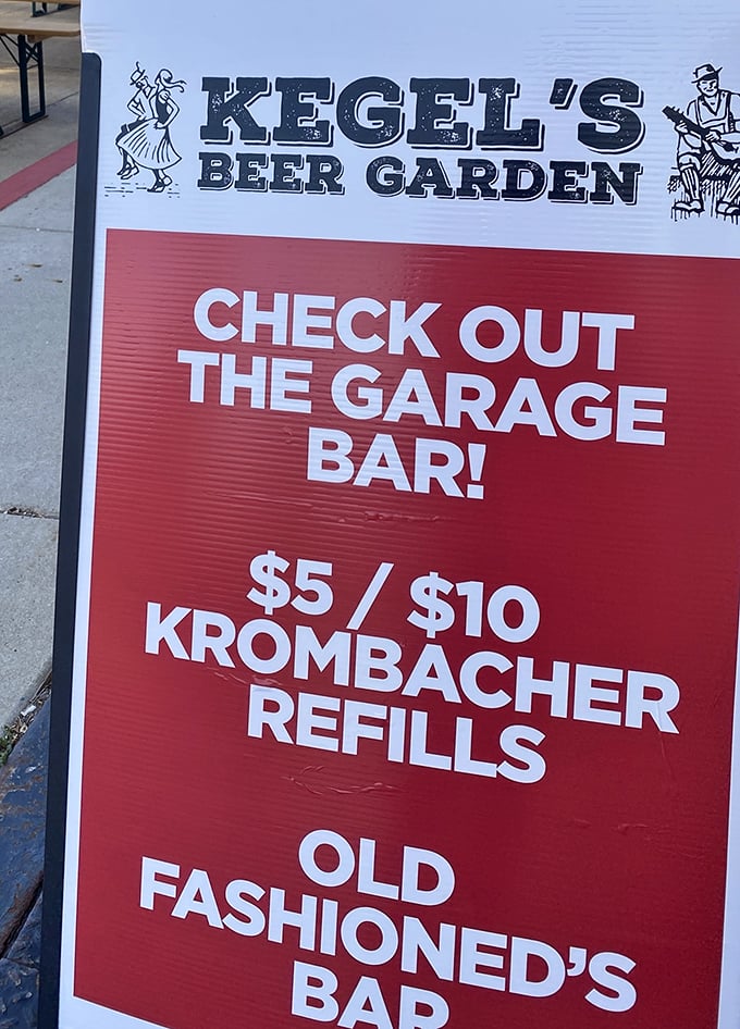 Even the signage knows what's up – sometimes you need a beer garden and a garage bar situation.