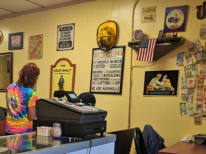 The register area—where breakfast transactions have been happening since before avocado toast was even a twinkle in a hipster's eye.