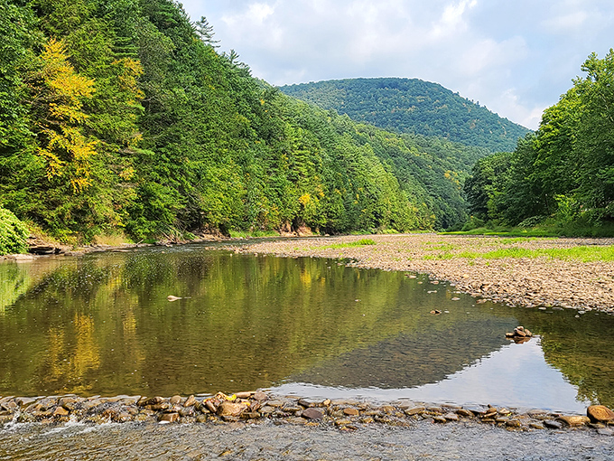 Low water reveals the bones of the creek bed – nature's version of off-season at the beach, peaceful and contemplative.
