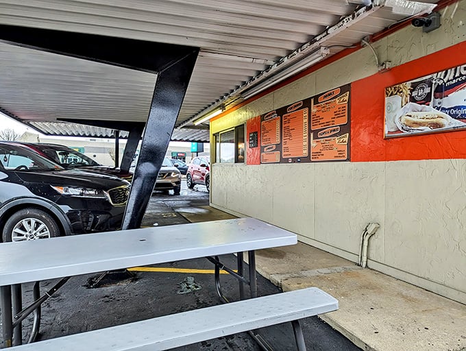 Al fresco dining, drive-in style. This picnic table isn't Instagram-worthy—it's something better: a place for actual conversation.