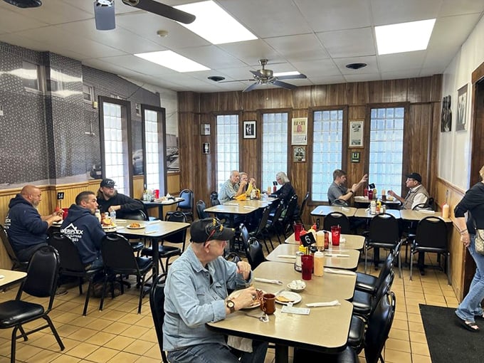 The dining room hums with the satisfied murmurs of Cleveland's sandwich connoisseurs. Notice the absence of phones—everyone's hands are busy with more important matters.