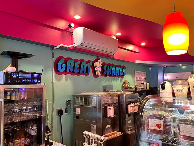 The soft-serve machine stands ready like a trusty sidekick, waiting to dispense frozen joy at a moment's notice.