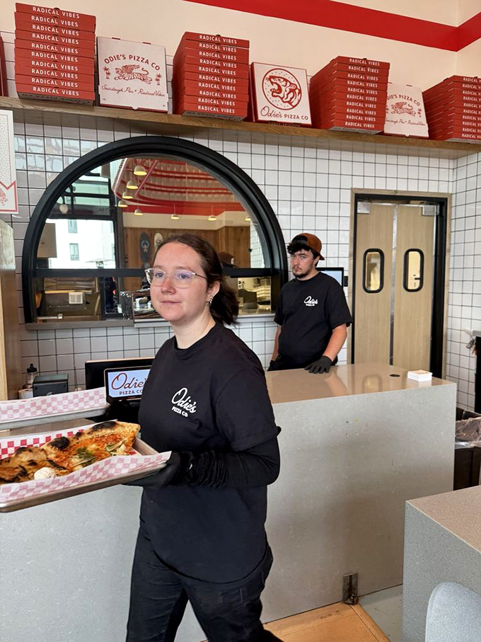 Pizza delivery in progress—that focused expression says "I'm carrying something more valuable than gold" and honestly, they're not wrong.