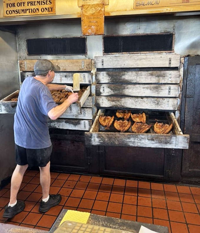 A glimpse into the smoking process—where patience transforms ordinary fish into extraordinary meals. Florida alchemy at its finest.