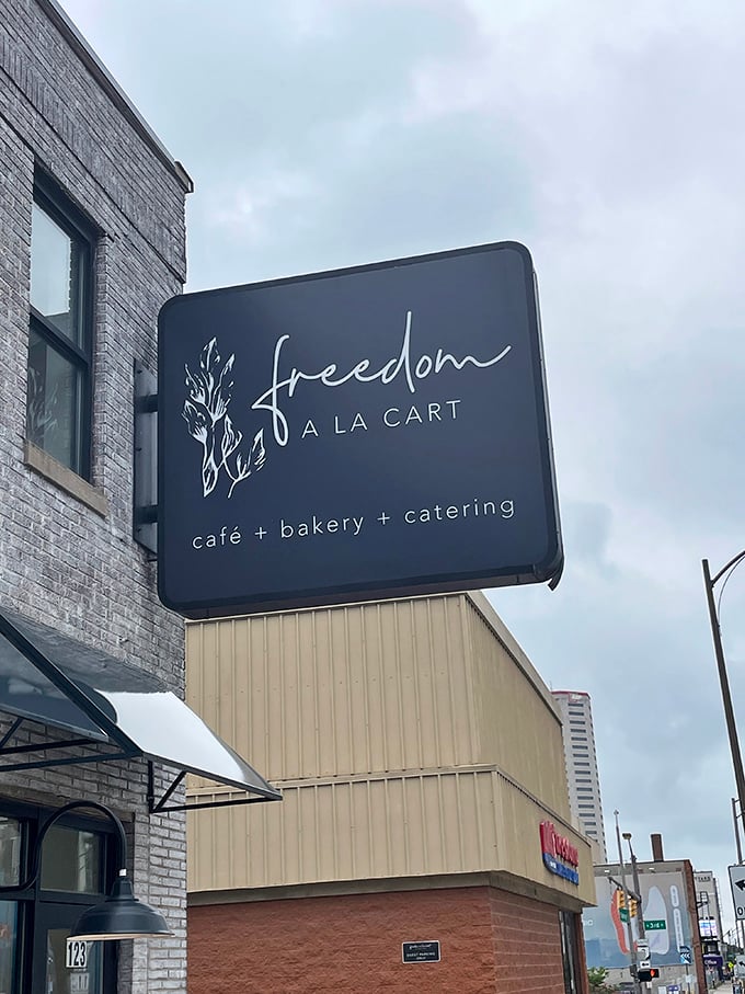 Not just a sign—it's a promise. "Café + bakery + catering" translates to "We've got you covered from morning muffin to dinner party hero."