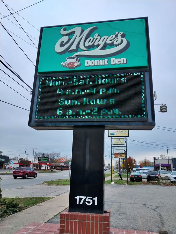 The iconic green sign beckons donut lovers with generous hours – because cravings don't always wait until after sunrise.