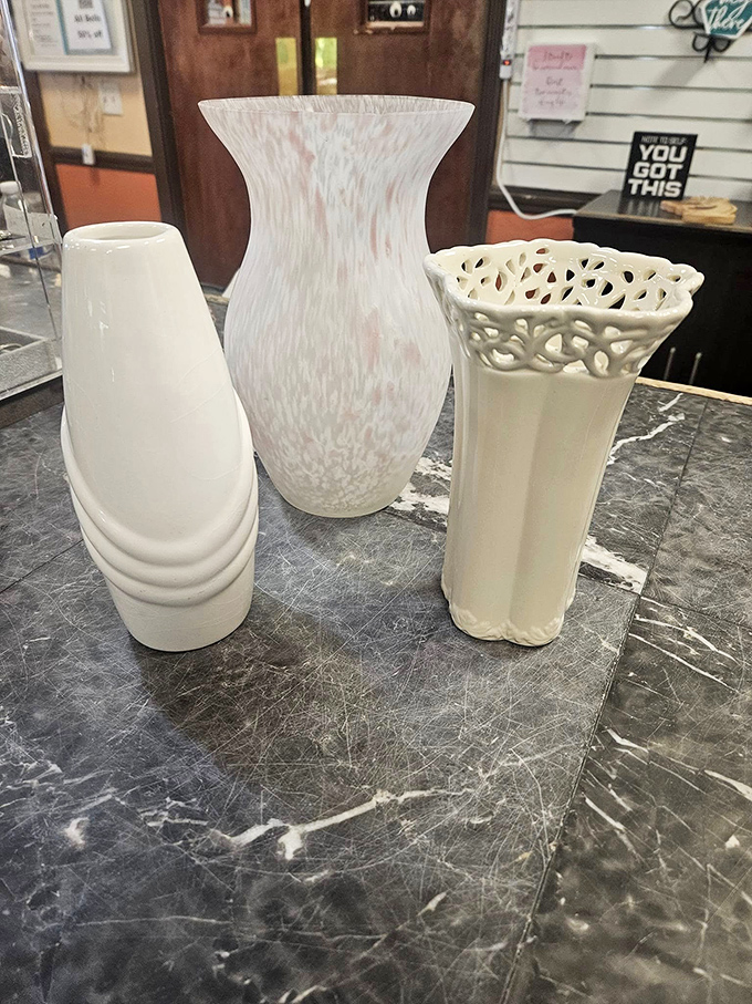 Elegant vases await fresh flowers and new homes. These sophisticated pieces would cost triple at home décor boutiques.