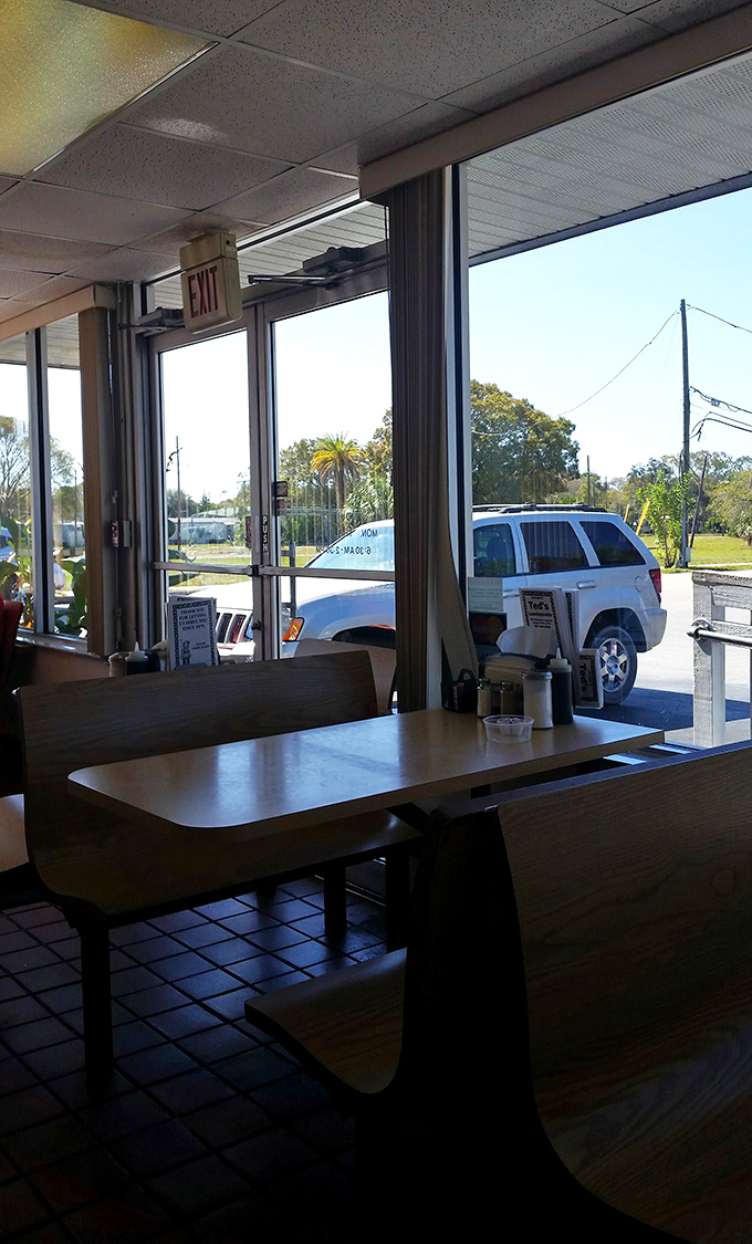 Florida sunshine streams through the windows, reminding you that paradise comes in many forms—including air-conditioned diners with good food.