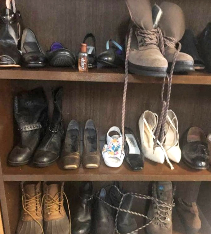 Shoes with stories to tell, lined up like eager contestants on a dating show. "Pick me! My previous owner barely wore me to that wedding!"