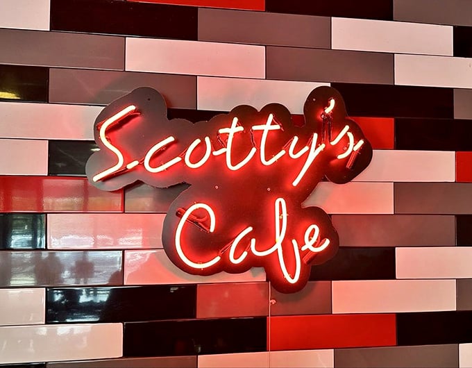 The wall mural celebrates breakfast's greatest hits – eggs, bacon, and pancakes – the holy trinity of morning meals.