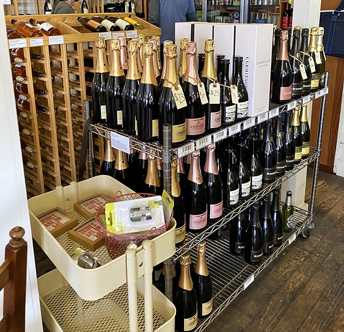Not just a wine selection—a liquid library of California's finest, where champagne dreams meet sandwich reality in the most delightful way.