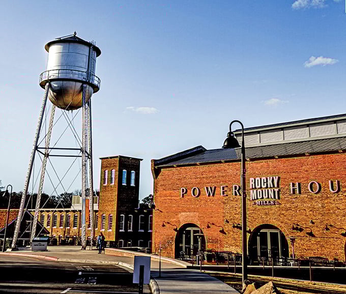 The Rocky Mount Mills complex blends industrial history with modern purpose. That water tower has watched over generations of change.