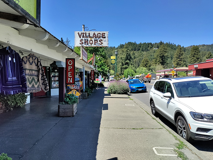 The rustic charm of Guerneville's main street offers a glimpse into small-town life along the Russian River.