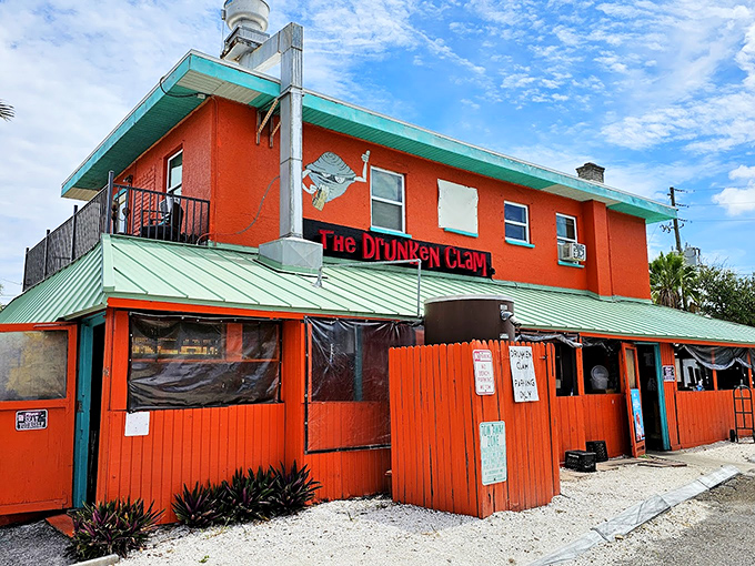 This seafoam-trimmed orange building houses a nautical-themed bar that Peter Griffin would definitely approve of.