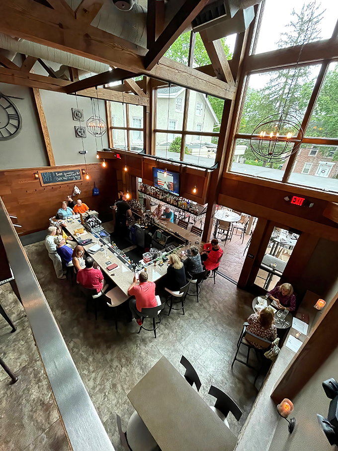 From this second-floor perch, you can watch the ballet of dining unfold below—a reminder that restaurants are theaters where the food is the star.